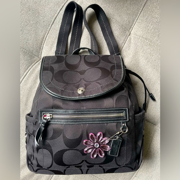 Coach | Bags | Vintage Coach Kyra Black Signature Backpack With Pink ...